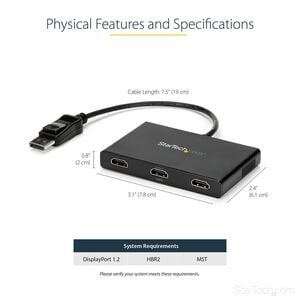 DisplayPort to Triple Head HDMI MST Hub - Multi Monitor MST Hub - Disp